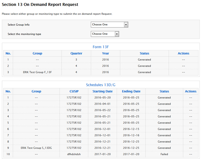 Section 13 On Demand Report Request